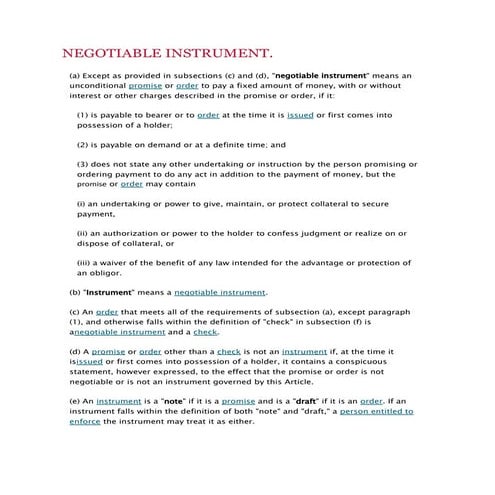Negotiable instrument | DOCX | Credit Cards | Personal Debt
