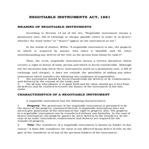 Negotiable instruments act | DOCX