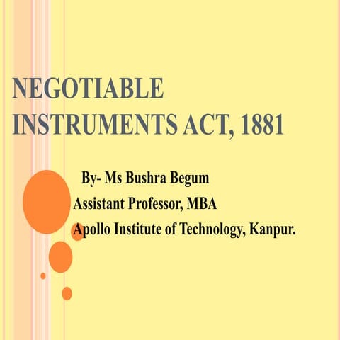 Negotiable instruments act, 1881 | PPTX