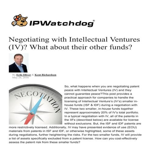 Negotiating with Intellectual Ventures (IV)? What About Their Other ...