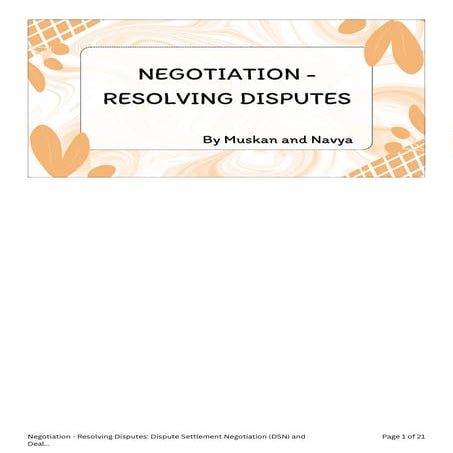 Negotiation - Resolving Disputes Dispute Settlement Negotiation (DSN ...