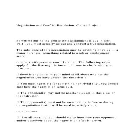 Negotiation and Conflict Resolution Course Project .docx