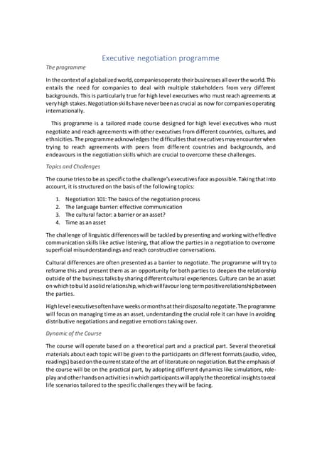 Negotiation course | DOCX | Family and Relationships