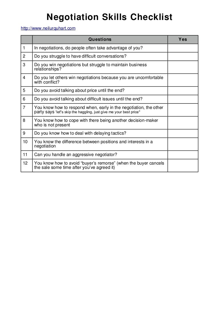Negotiation skills checklist