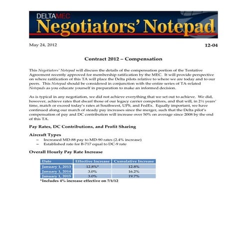 Negotiators' notepad 12 04 -- contract 2012 - compensation | PDF