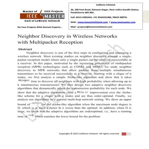 Neighbor discovery in wireless networks with multipacket reception | PDF