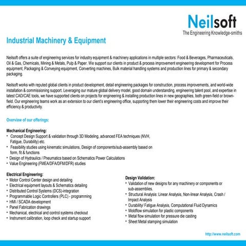 Neilsoft engineering services for industrial machinery & equipment | PPT