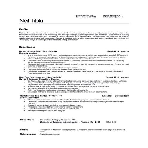 Neil Tiloki - Resume | DOCX | Business Accounting & Finance | Business
