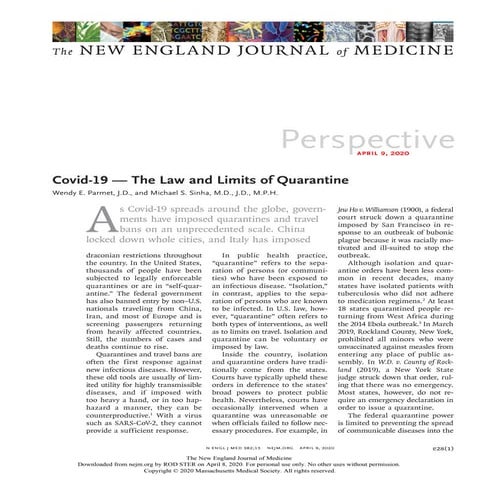 Covid-19 - The Law and Limits of Quarantine | PDF
