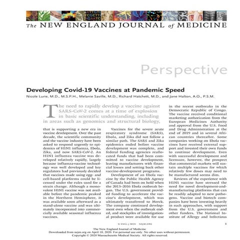 INNOVATIVE TECHNOLOGIES IN VACCINE MANUFACTURING TO ENSURE RAPID ...