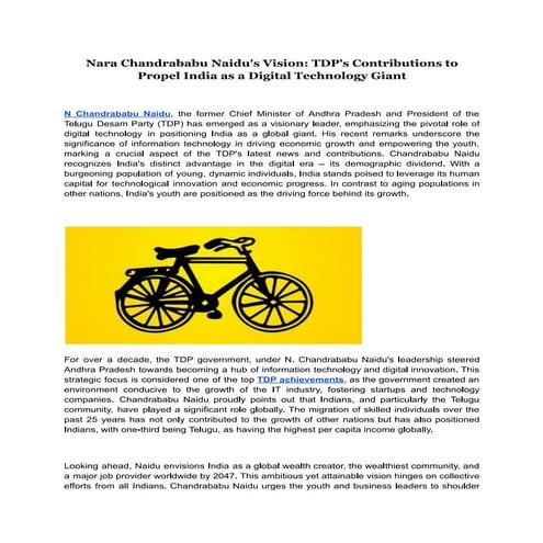 Nara Chandrababu Naidu's Vision: TDP's Contributions to Propel India as a Digital Technology ...
