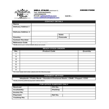 Nell Stash - Order Form (Ready Stock) | PDF