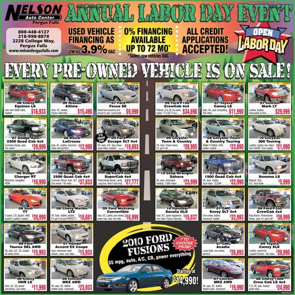 2010 Labor Day Car Sale Event Nelson Auto Center Fergus Falls NH | PDF ...