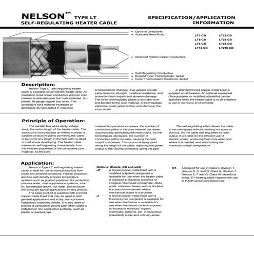 Nelson LT8 Heat Tracing Cable - Spec Sheet | PDF