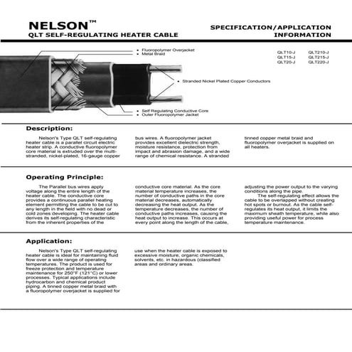 Nelson LT3 Heat Tracing Cable - Spec Sheet | PDF