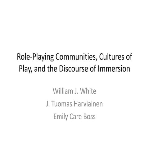 Role-playing communities, cultures of play, and the discourse of ...