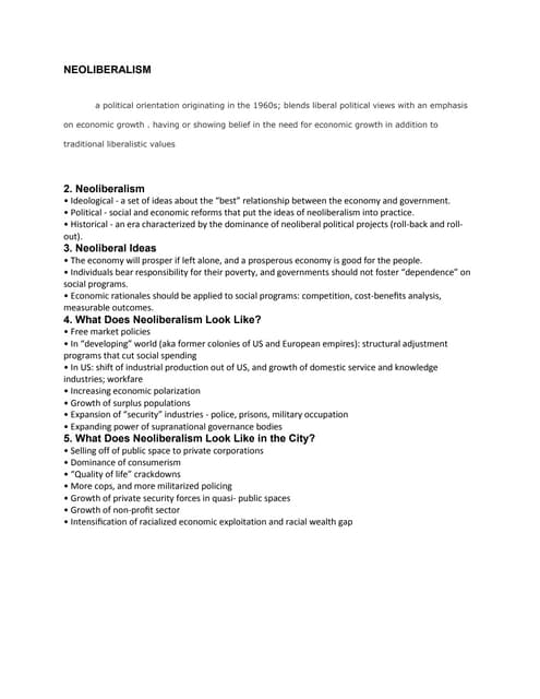 Theory neoliberalism by manuel | DOCX | Economy | Business and Finance