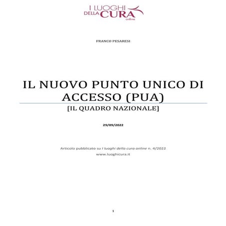 IL NUOVO PUNTO UNICO DI ACCESSO (PUA). Il quadro nazionale | PDF