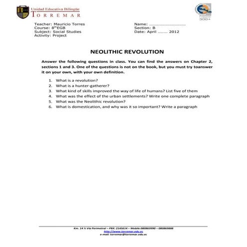 Neolithic Revolution Questions (only for 8B) | DOCX