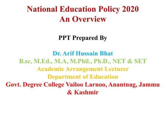 National Education Policy 2020: An Overview | PPT