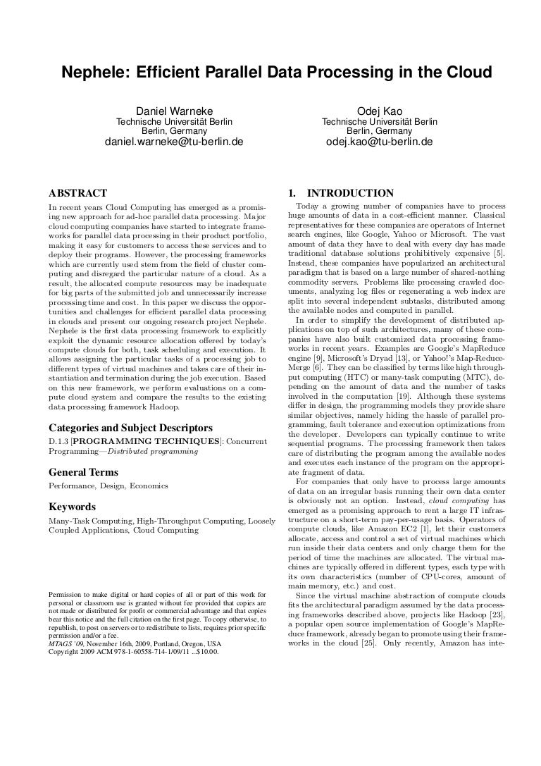 Nephele Efficient Parallel Data Processing In The Cloud