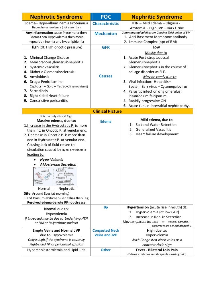 Nephrotic vs nephritic syndrome