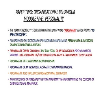NEP PAPER II-MODULE FIVE -PERSONALITY.pptx | Genetics | Science