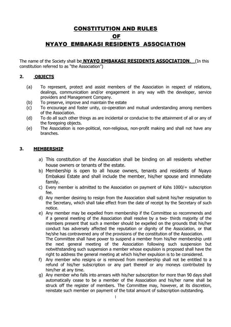 Apartment Association Byelaws Template | DOC
