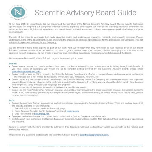 Nerium Scientific Advisory Board Guide | PDF