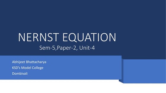 Nernst Equation | PPTX | Chemistry | Science