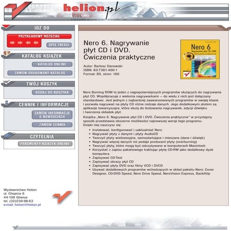 Nero 6. Nagrywanie płyt CD i DVD. Ćwiczenia praktyczne | PDF
