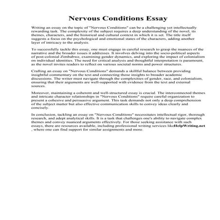 Nervous Conditions Essay. Nervous conditions essays - Best and ...