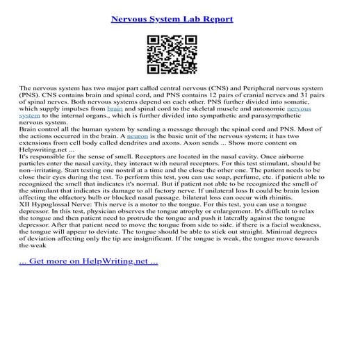 Nervous System Lab Report | PDF