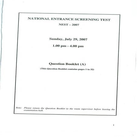 Nest 2007 Question Paper | PDF