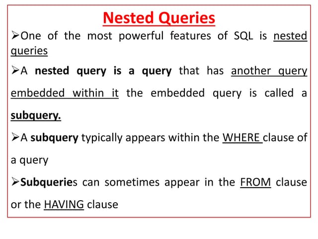 Nested Queries Sqlppt