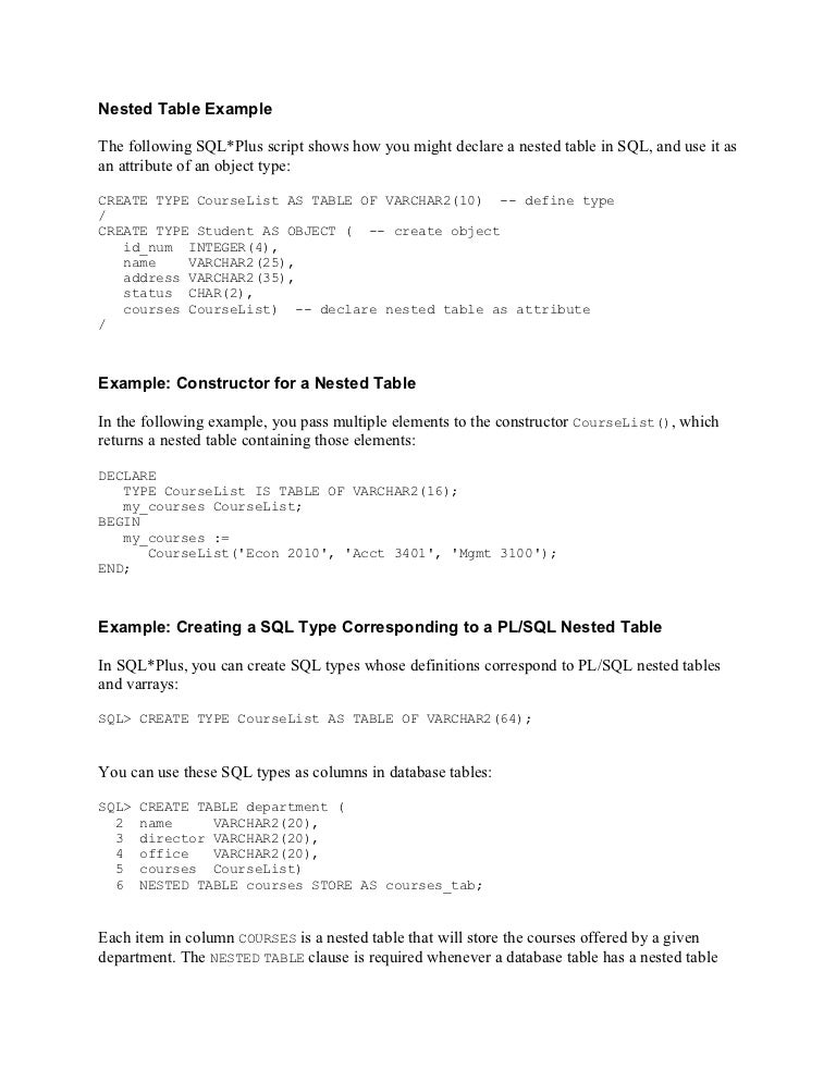 Nested table example Nested table example