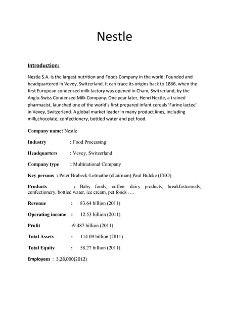 Nestle's Case Study | PDF