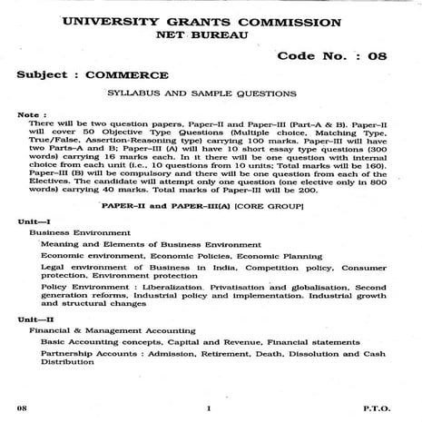 UGC-NET commerce syllabus | PDF | Business Administration | Business