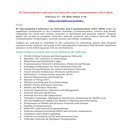 8th International Conference on Networks and Communications (NET 2024 ...