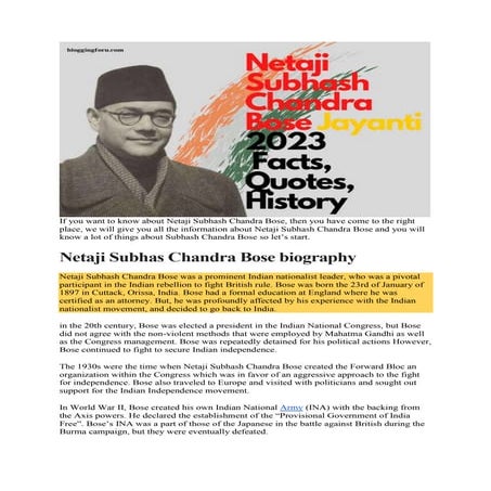 Netaji Subhash Chandra Bose Jayanti 2023 Facts, Quotes, History, Images ...