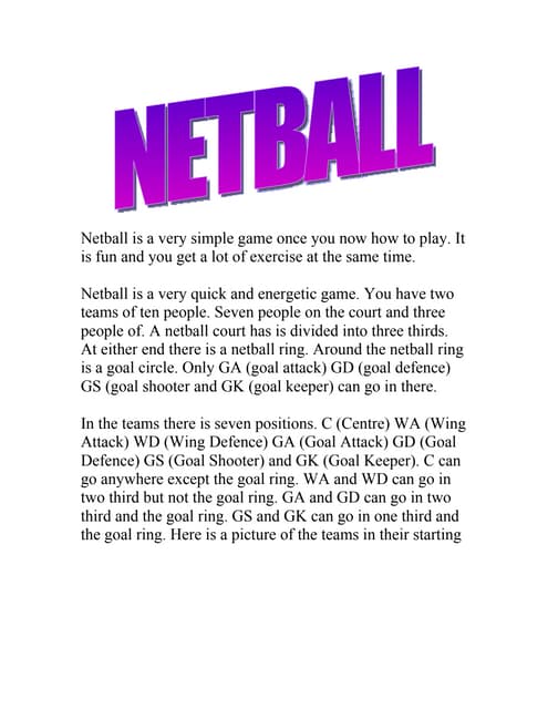 Netball basic rules presentation | PDF