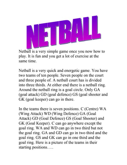 Netball basic rules presentation | PDF