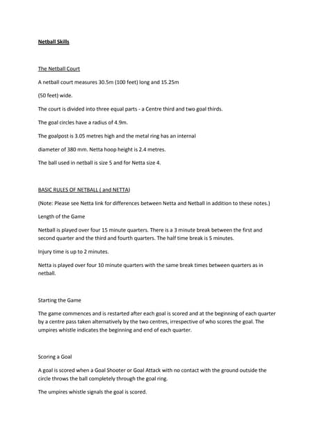 Netball basic rules presentation | PDF