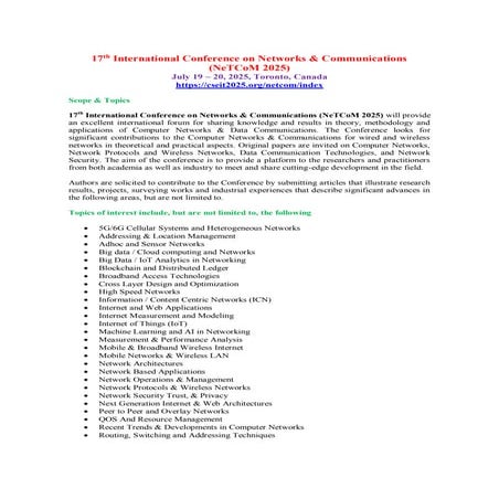 17th International Conference on Network and Communications Security (NeTCoM 2025) | PDF