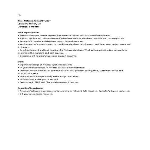 Netezza Admin Etl Dev Pdf