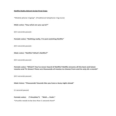 Netflix radio advert script final copy | PDF
