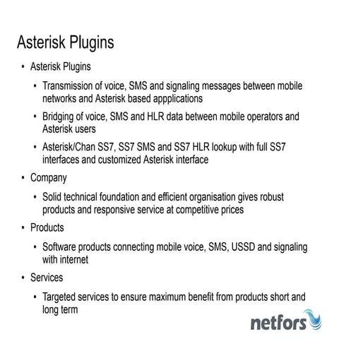Netfors - Asterisk plugins | PPT