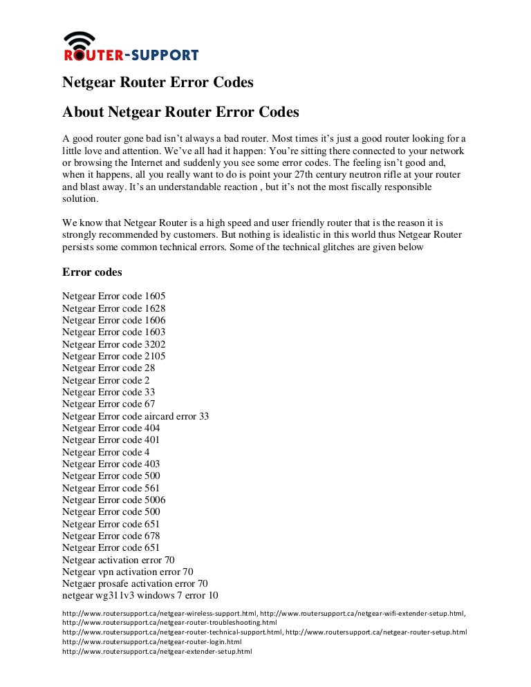 Netgear Router Error Codes