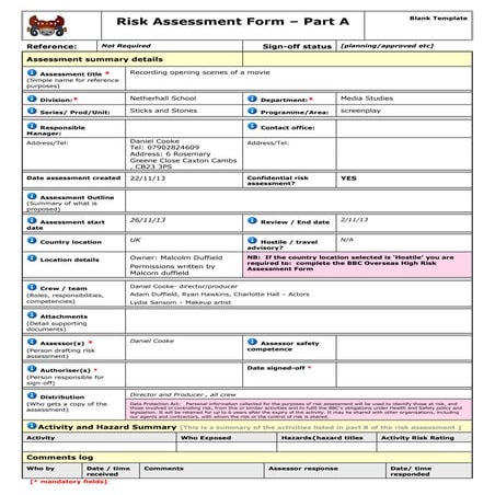 Netherhall risk-assessment-form-4-2 | DOC | Arms & Ammunition ...