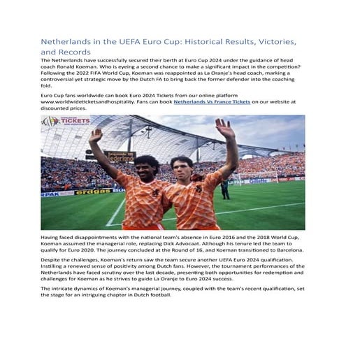 Netherlands in the UEFA Euro Cup-Historical Results, Victories, and ...